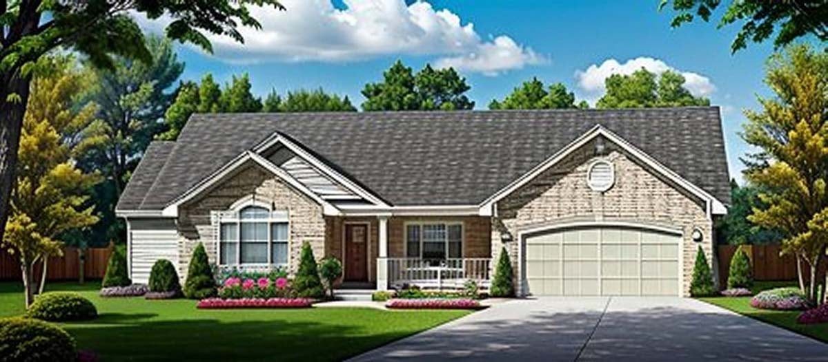 Plan 62581 | Ranch Style with 2 Bed, 2 Bath, 2 Car Garage