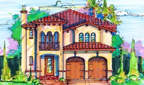 Narrow Lot Style with 3 Bed, 4 Bath, 2 Car Garage - House Plan 64618