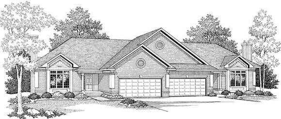 Traditional Style with 4 Bed, 4 Bath, 4 Car Garage - Multi-Family Plan ...
