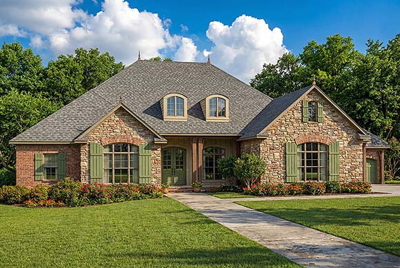 European Style with 3 Bed, 3 Bath, 4 Car Garage - House Plan 82275