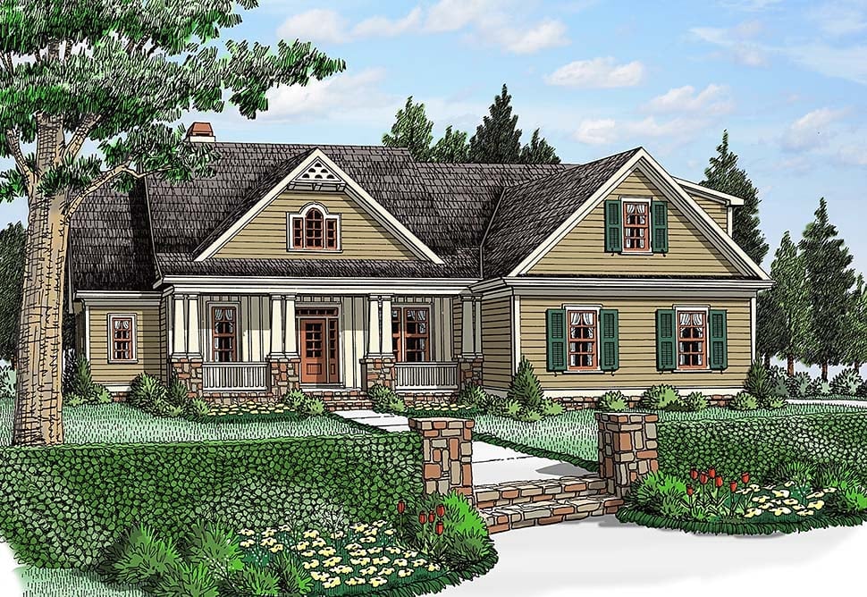 Traditional Home Plan With Vaulted Porch Ceiling - Plan 83009