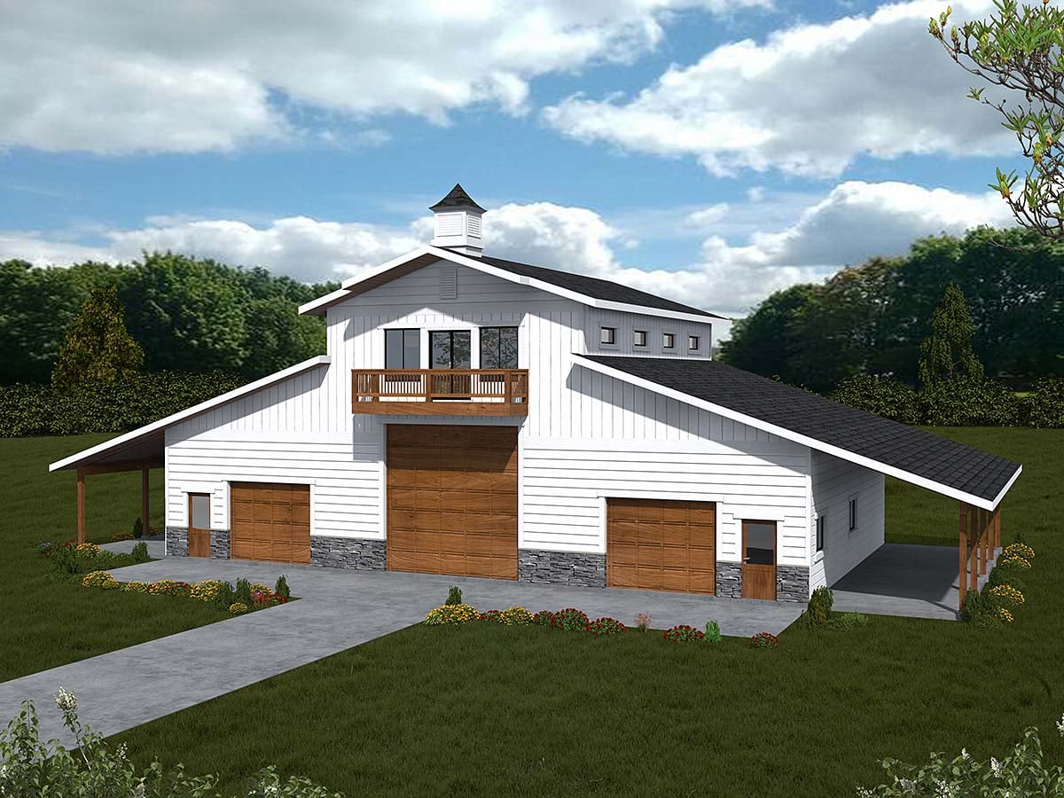 Plan 85165 | Barndominium Style, 4 Car Garage