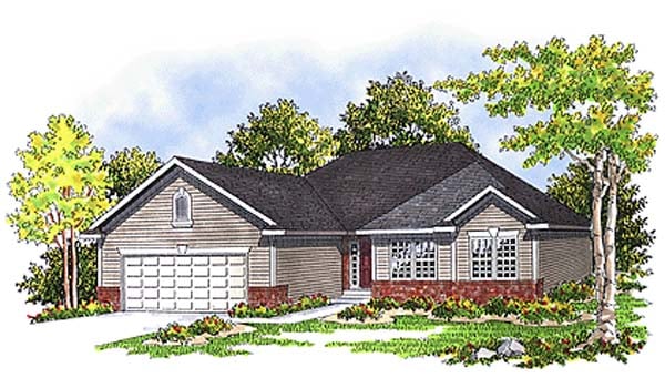 Ranch Style with 3 Bed, 2 Bath, 2 Car Garage - House Plan 99152