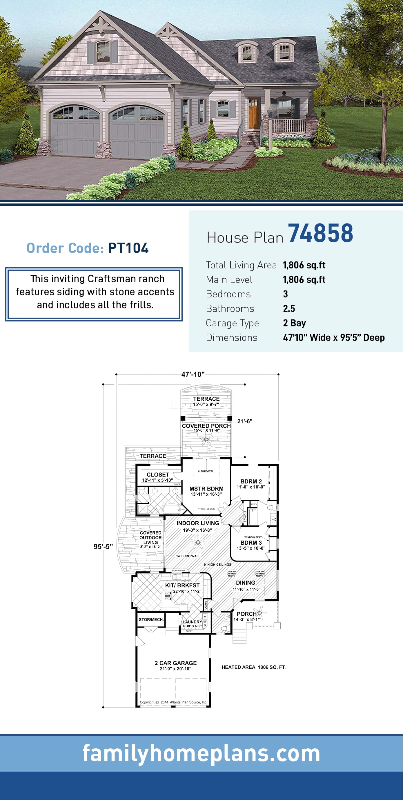 Plan 74858 | Cottage, Country, Craftsman, European, Traditional House ...
