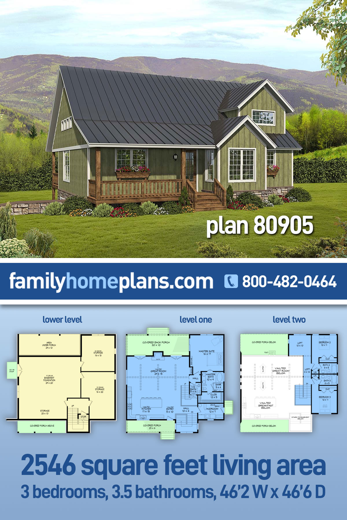 Plan 80905 | Country, Farmhouse, Traditional House with 3 Bed, 4 Bath