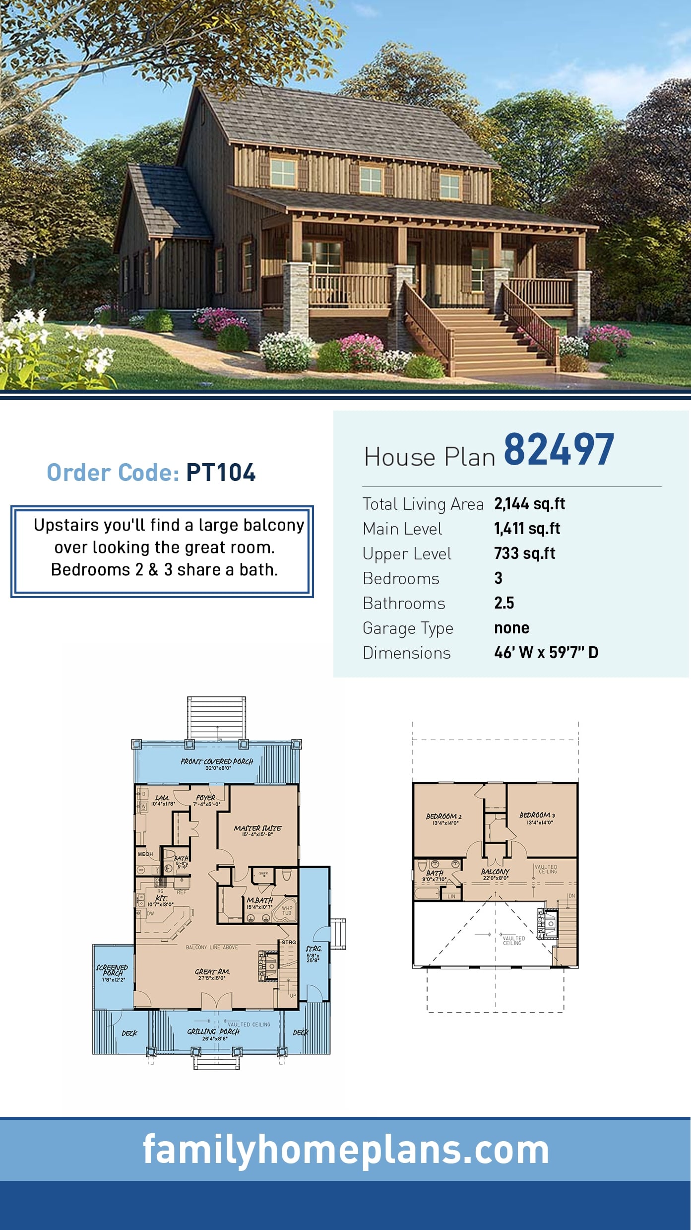 Plan 82497 | Country, Southern, Traditional House with 3 Bed, 3 Bath