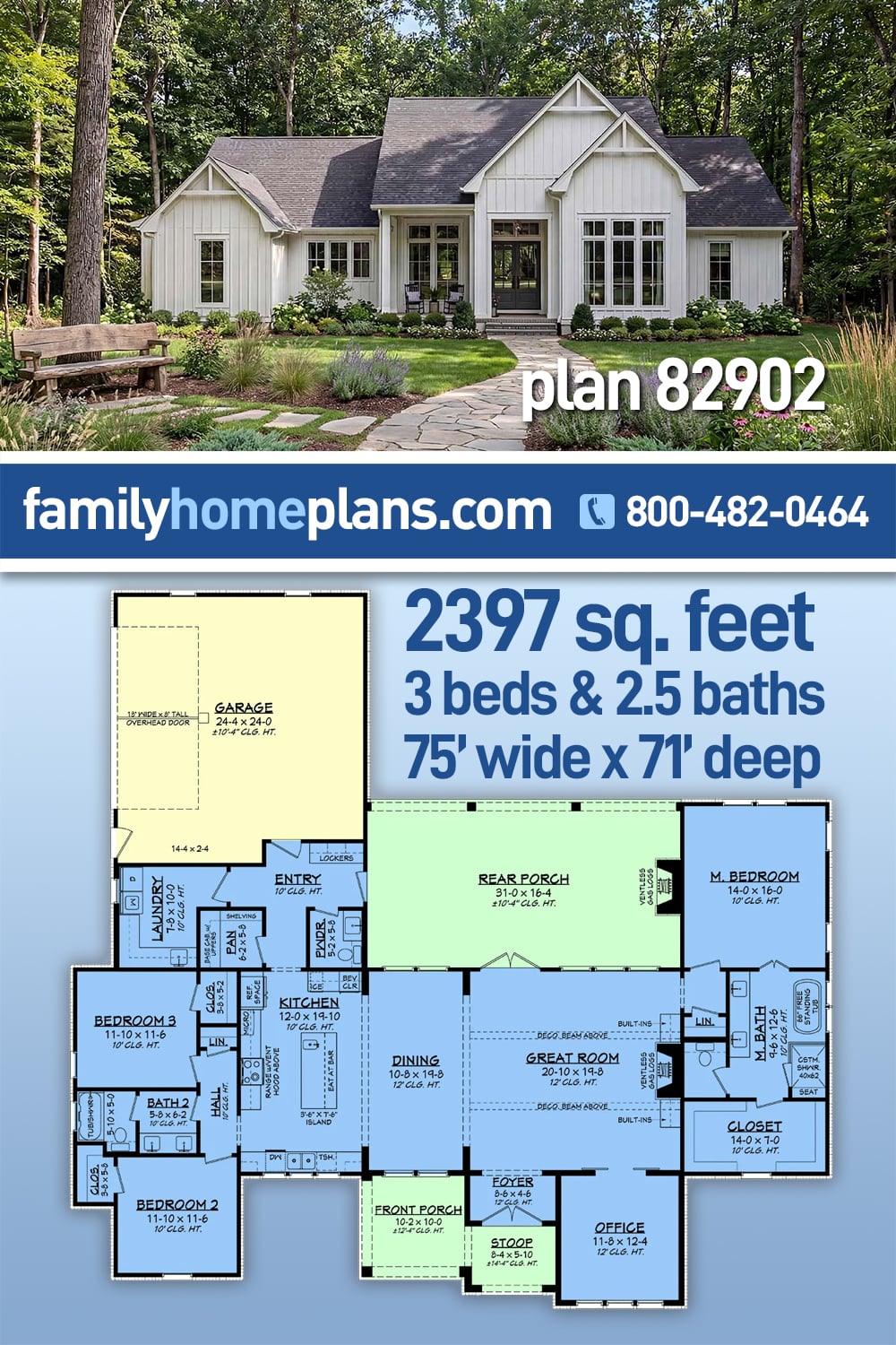 Plan 82902 | Country, Craftsman, Farmhouse, Southern House with 3 Bed ...