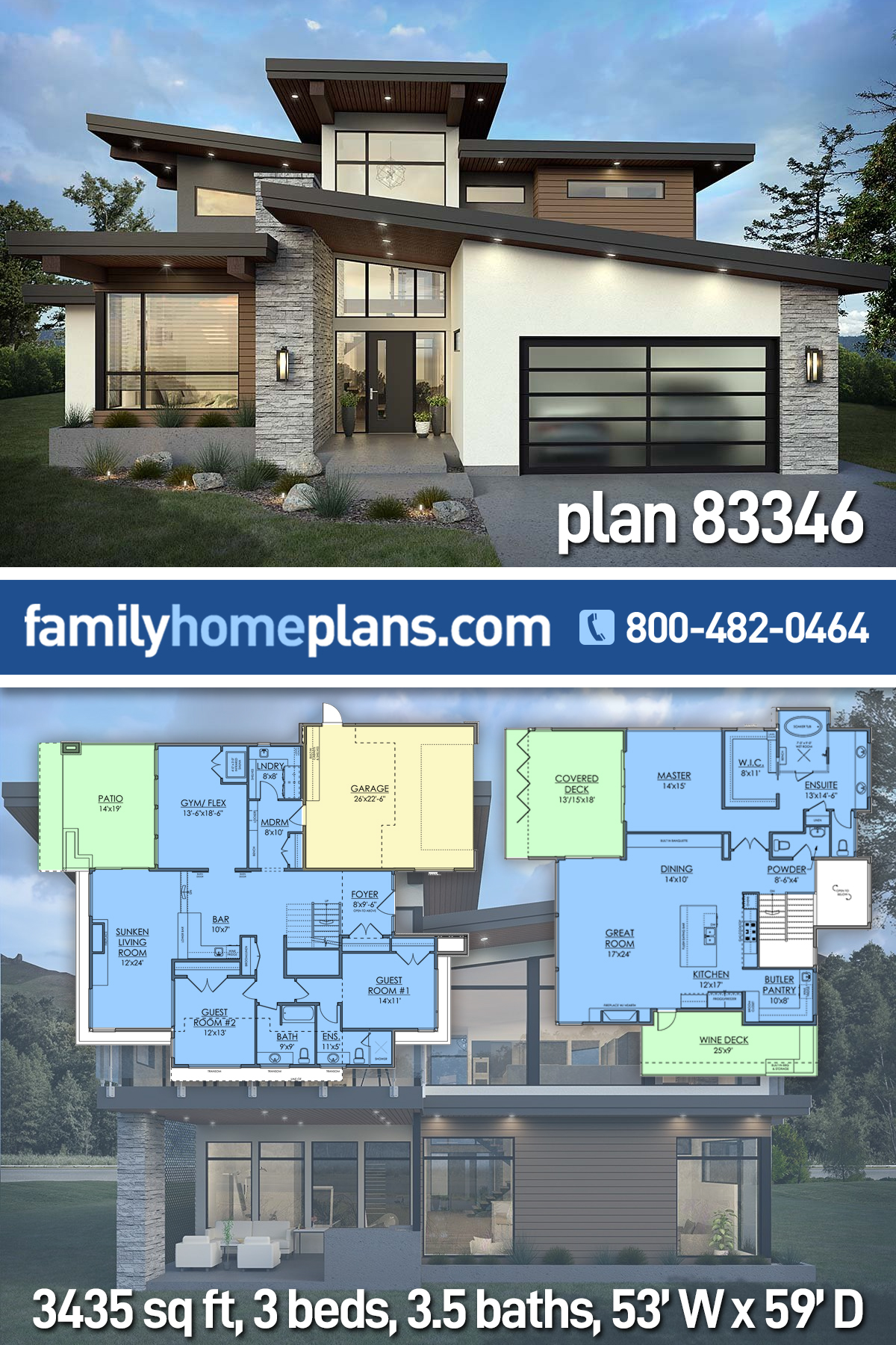 Plan 83346 | Modern House Plan With Two Living Spaces