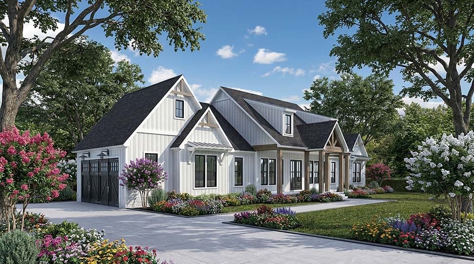 Plan 40382 | Farmhouse, Ranch, Southern House with 3 Bed, 3 Bath, 2 Car