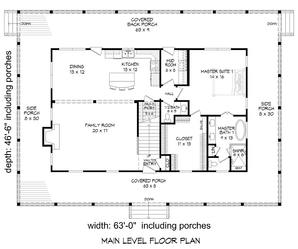 Plan 40857 | Traditional Style with 3 Bed, 4 Bath