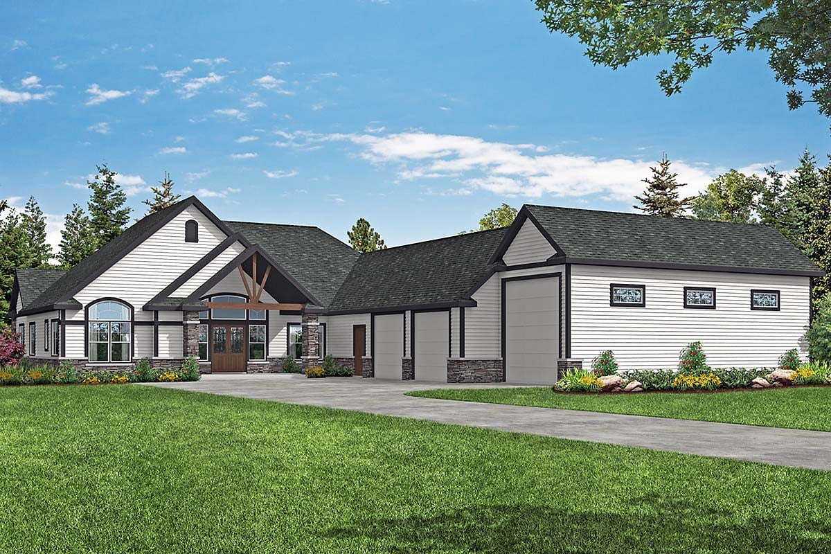 Plan 41377 | Country, Craftsman, Ranch House with 2 Bed, 3 Bath, 3 Car