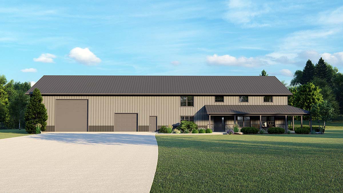 Plan 41848 | Barndominium House with 3 Bed, 3 Bath, 4 Car