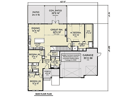 Plan 43624 | Traditional Style with 3 Bed, 2 Bath, 3 Car Garage