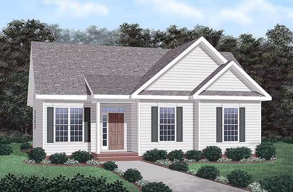 Plan 45263 | Narrow Lot, One-Story, Traditional House with 3 Bed, 2 Bath