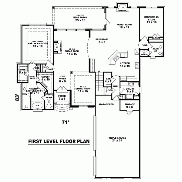 Plan 47304 | House with 3 Bed, 3 Bath, 3 Car
