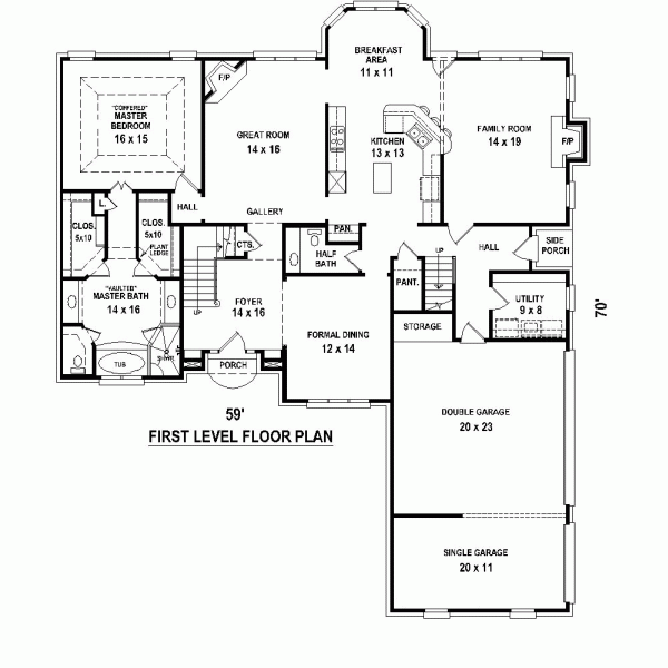 Plan 47477 | House with 4 Bed, 4 Bath, 3 Car