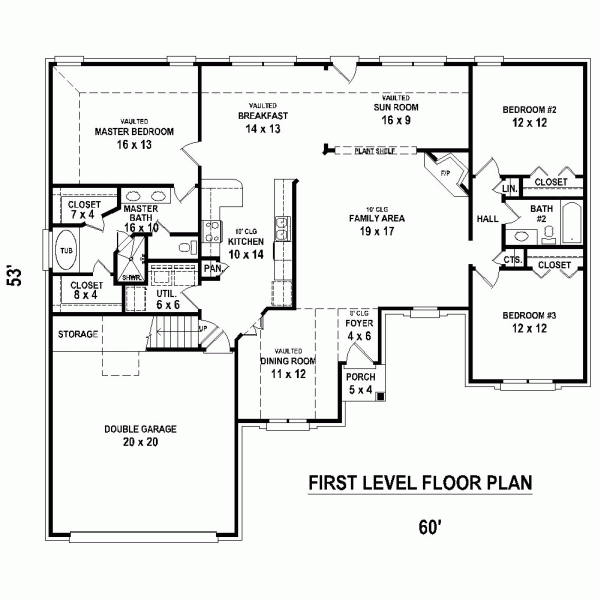 Plan 47962 | Traditional Style with 3 Bed, 2 Bath, 2 Car Garage