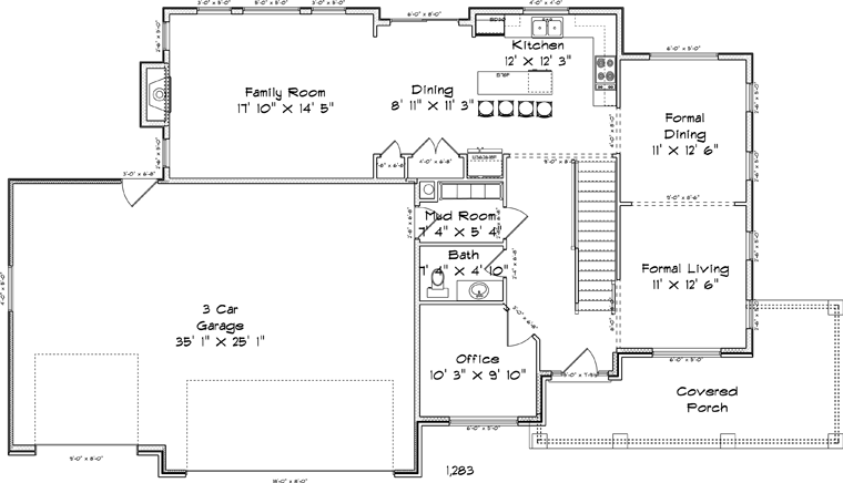 Plan 50423 | House with 4 Bed, 3 Bath, 3 Car