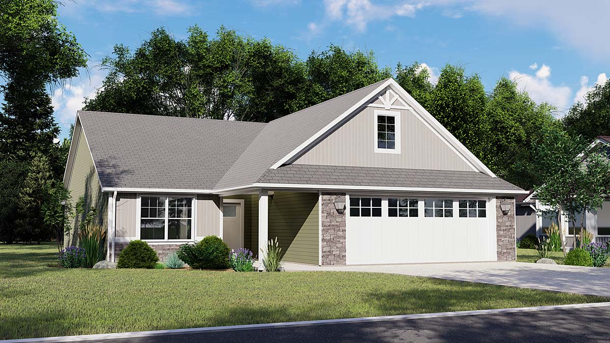 Plan 50769 | Ranch, Traditional House with 3 Bed, 2 Bath, 2 Car