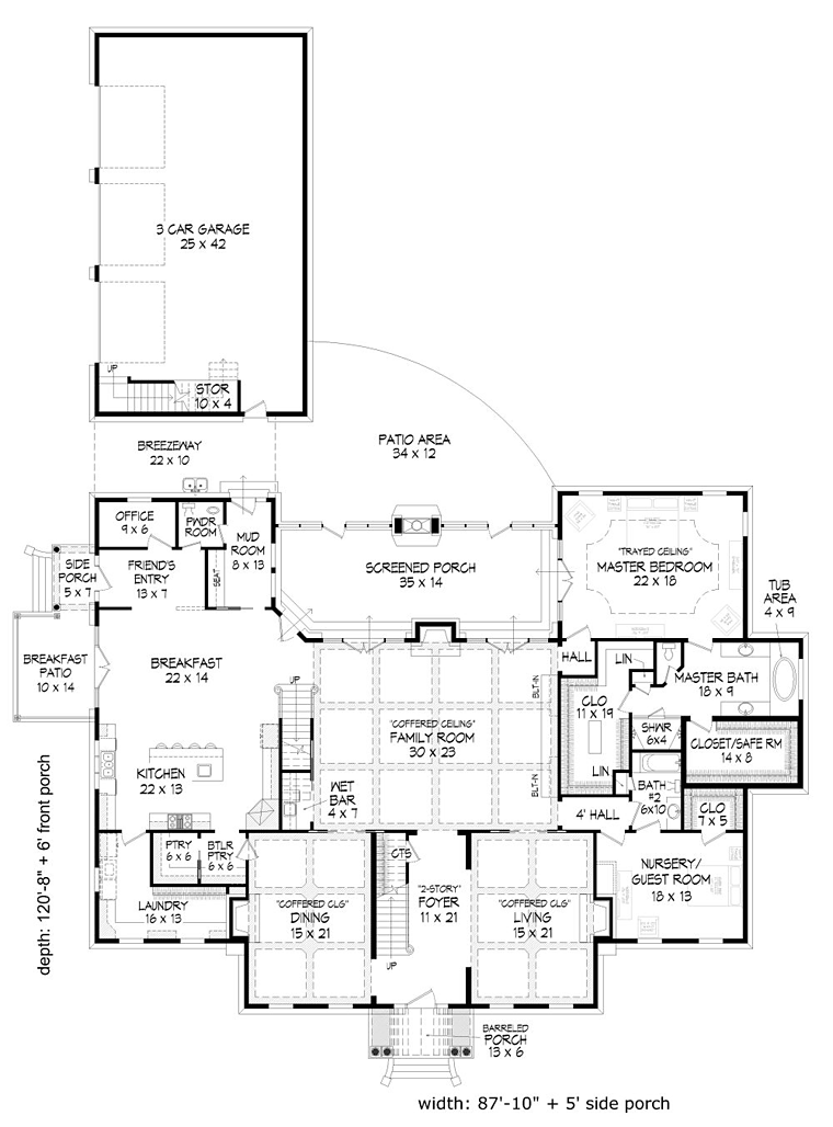 Plan 51418 | Colonial, Southern House with 6 Bed, 6 Bath, 3 Car