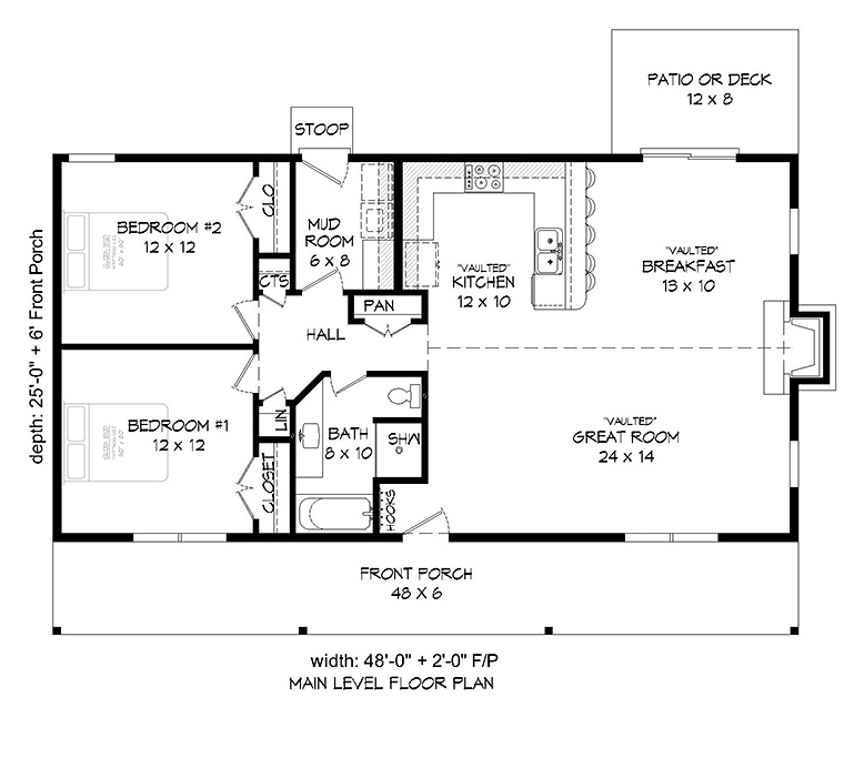 Plan 51429 | Ranch Style, 1200 Sq Ft, 2 Bed, 1 Bath