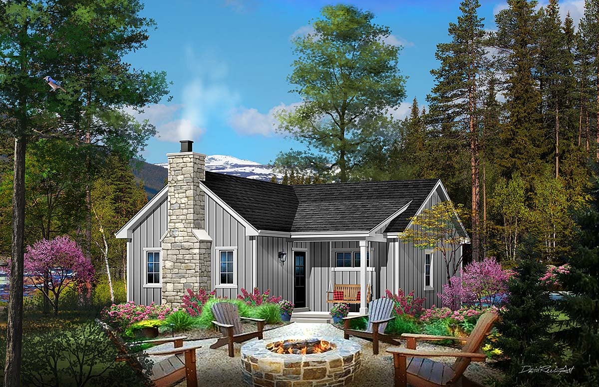 Plan 52234 | Cabin, Cottage, Traditional House with 2 Bed, 1 Bath