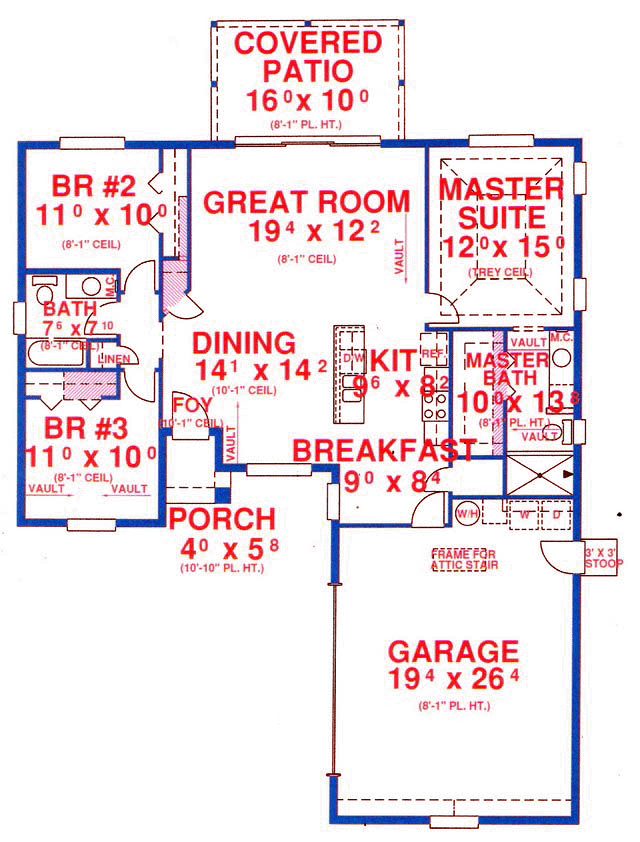 Plan 53134 | House with 3 Bed, 2 Bath, 2 Car