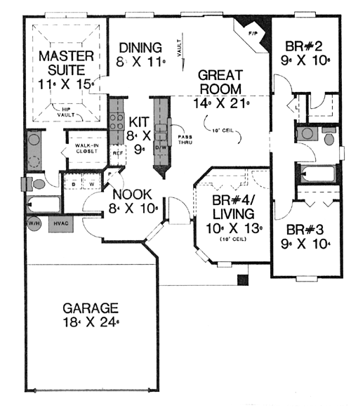 Plan 53153 | House with 4 Bed, 2 Bath, 2 Car