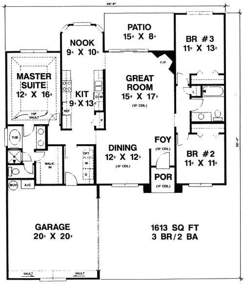 Plan 53193 | House with 3 Bed, 2 Bath, 2 Car