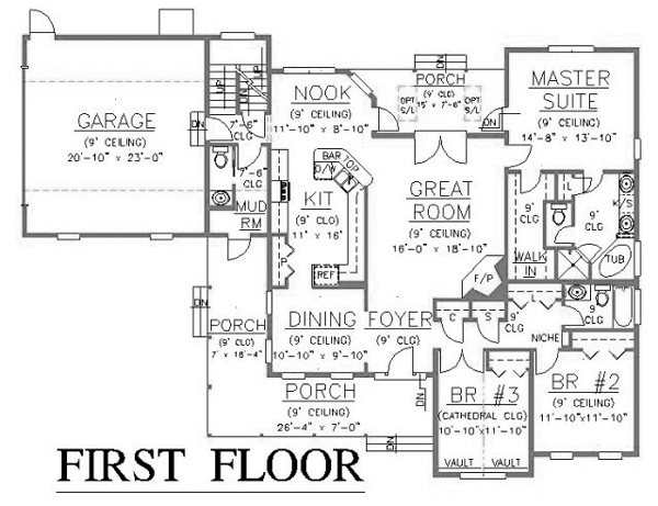 Plan 53283 | House with 3 Bed, 3 Bath, 2 Car