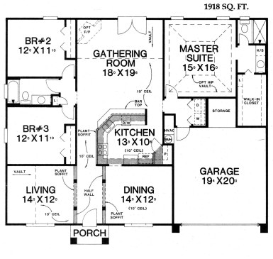 Plan 53291 | House with 3 Bed, 2 Bath, 2 Car