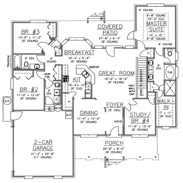 Plan 53334 | House with 4 Bed, 2 Bath, 2 Car