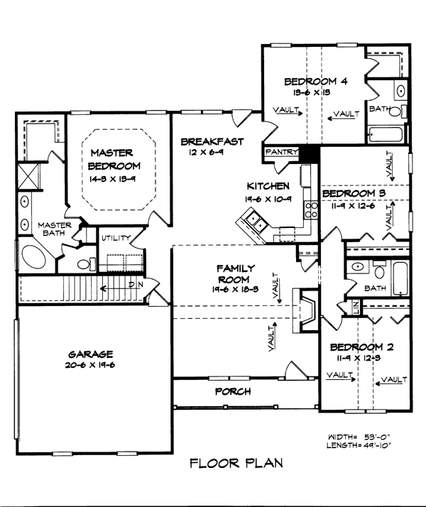 Plan 58185 | One-Story, Ranch House with 4 Bed, 3 Bath, 2 Car