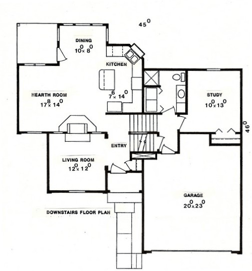 Plan 58444 | House with 4 Bed, 3 Bath, 2 Car