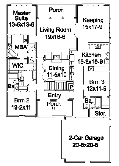 Plan 60306 | European House with 3 Bed, 3 Bath, 2 Car