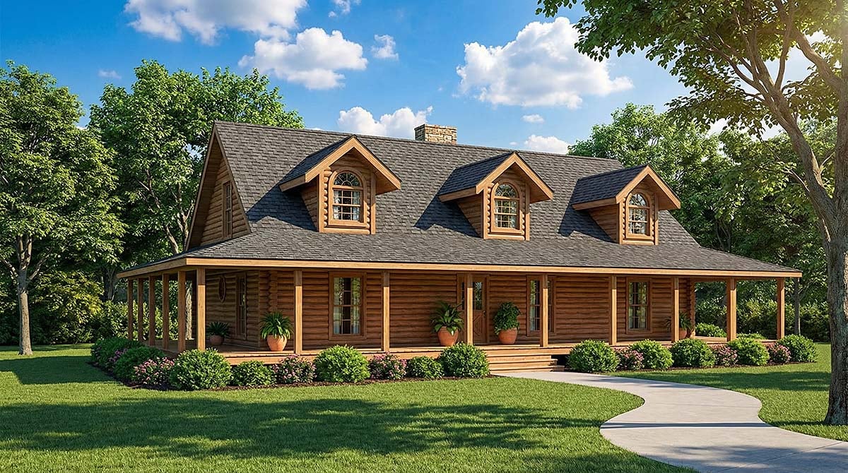 Plan 61142 | Log House with 4 Bed, 3 Bath
