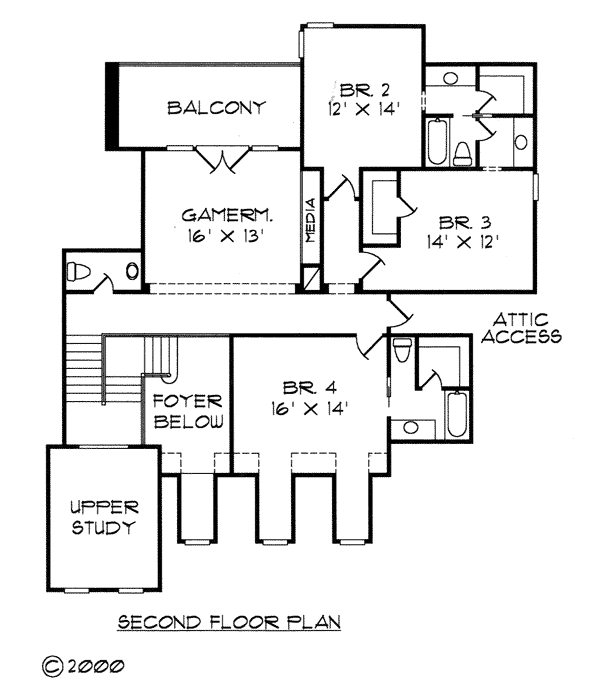 Plan 61896 | with 4 Bed, 4 Bath, 3 Car Garage