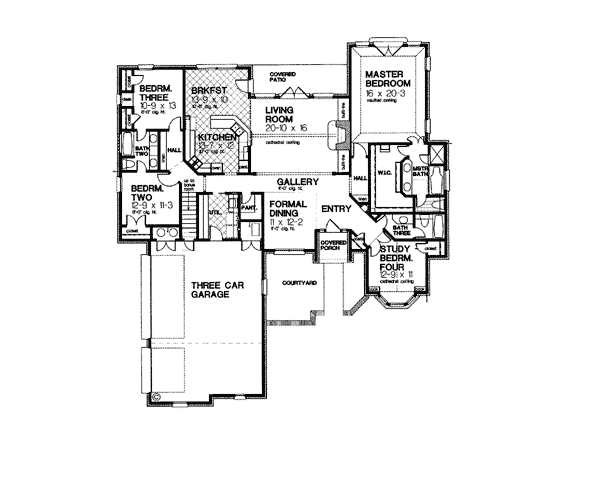 Plan 66087 | European House with 4 Bed, 3 Bath, 3 Car