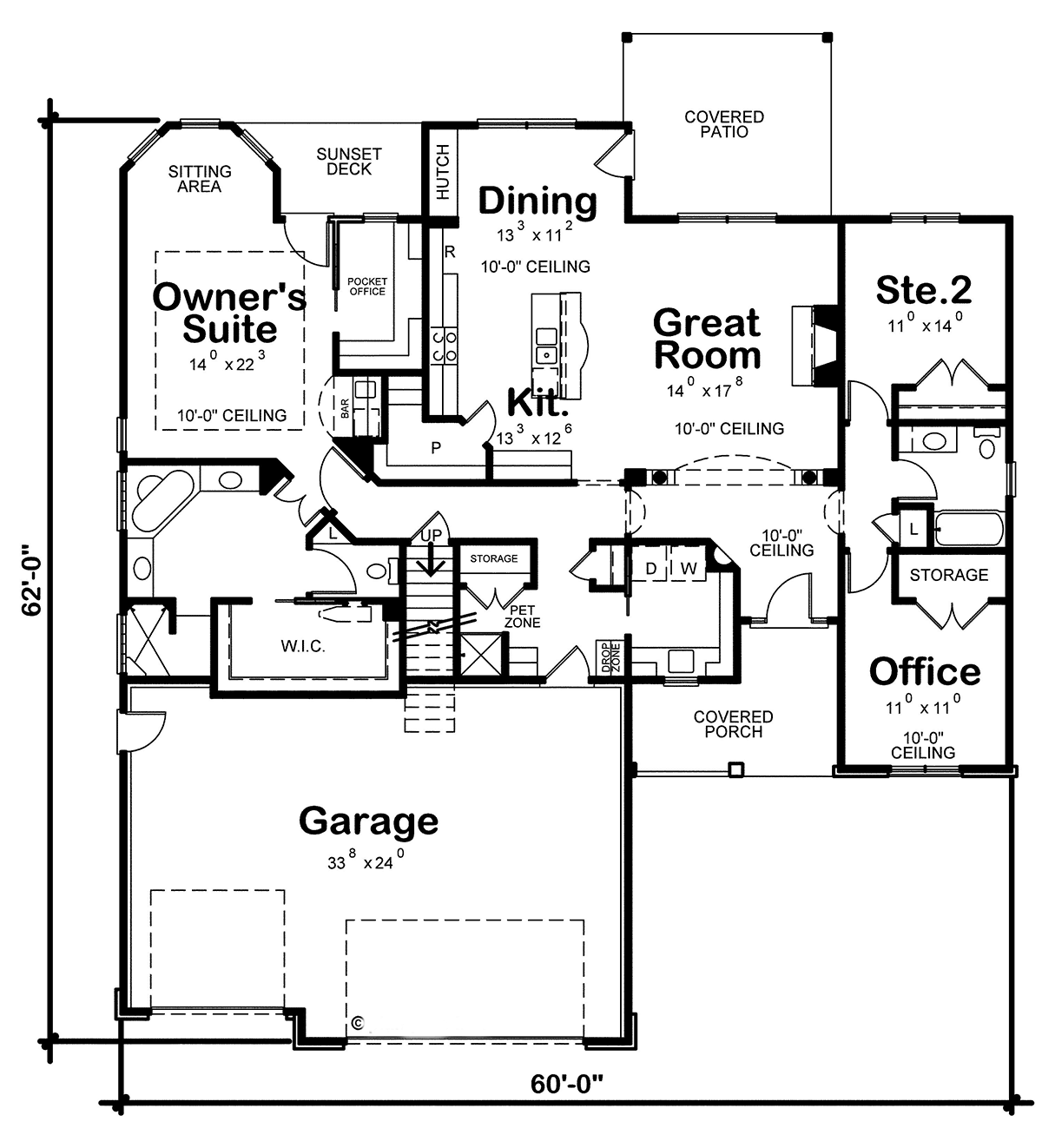 Plan 66654 | Craftsman House with 2 Bed, 2 Bath, 3 Car
