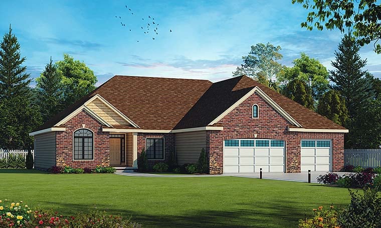 Plan 66795 | Ranch, Traditional House with 2 Bed, 2 Bath, 3 Car