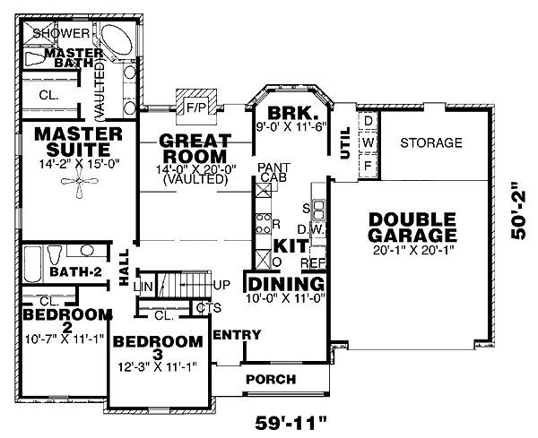 Plan 67050 | Traditional House with 3 Bed, 2 Bath, 2 Car