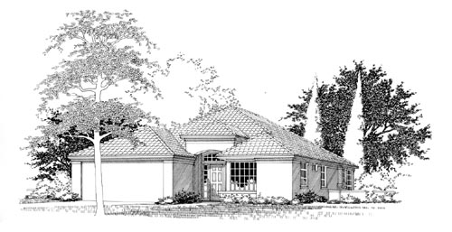 Plan 67657 | Mediterranean, Narrow Lot, One-Story House with 3 Bed, 2 ...