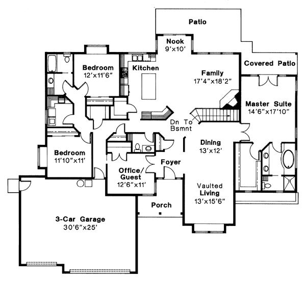 Plan 69275 | Traditional Style with 4 Bed, 2.5 Bath, 3 Car Garage