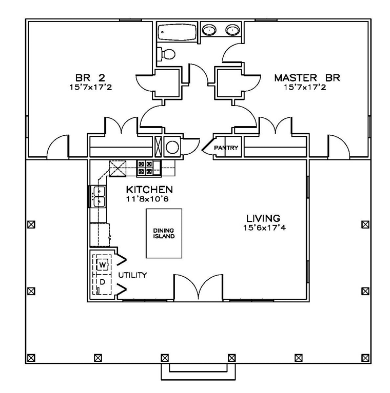 Plan 72313 | Cottage, Florida, Southern House with 2 Bed, 1 Bath