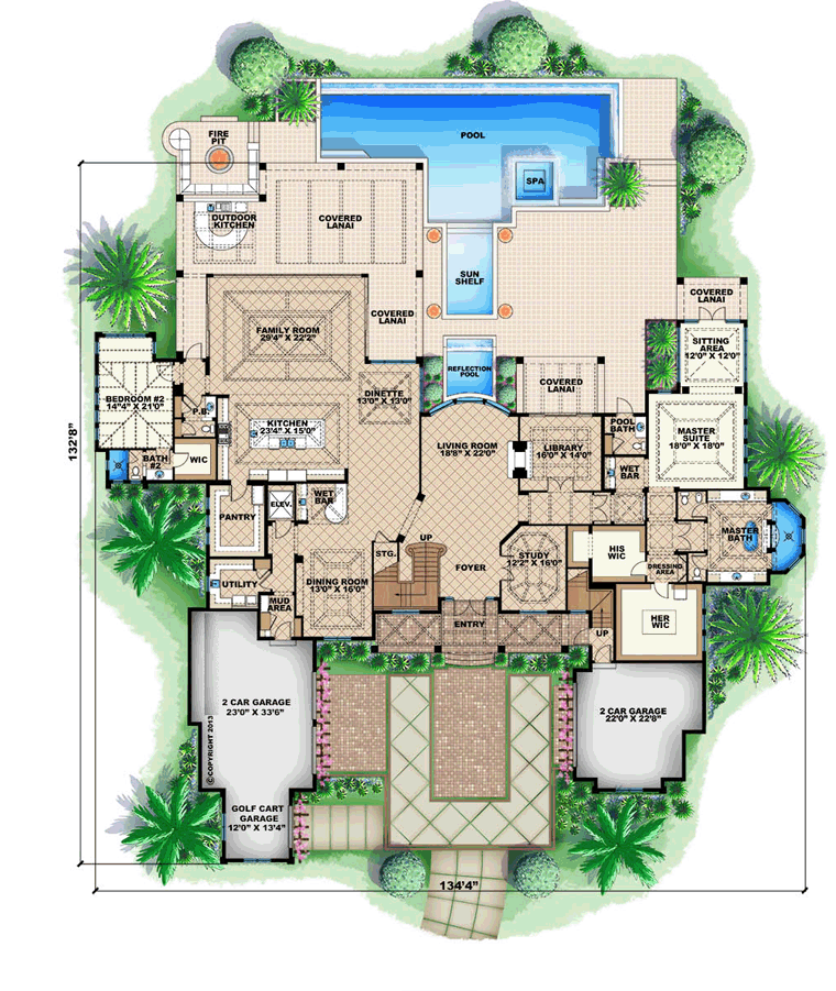 Plan 75914 | Mediterranean House with 5 Bed, 7 Bath, 4 Car