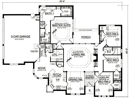 Plan 77122 | European House with 4 Bed, 3 Bath, 3 Car