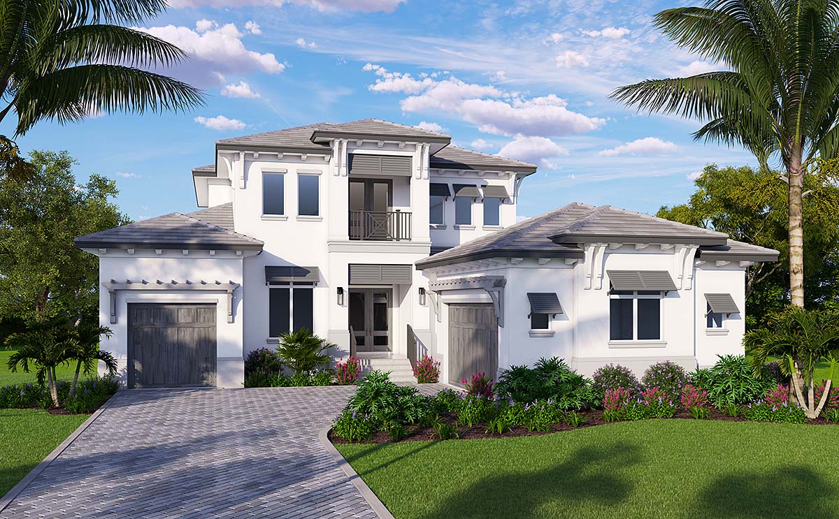 Plan 77523 | Coastal, Contemporary, Florida House with 4 Bed, 6 Bath, 3 Car