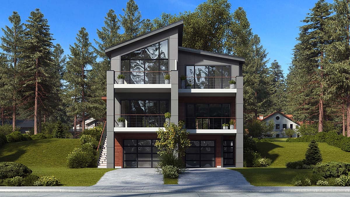 Plan 81940 | 3 Story Modern Style Duplex Plan