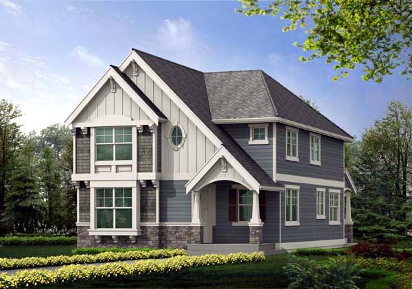 Plan 87465 | Craftsman, Narrow Lot, Tudor House with 4 Bed, 3 Bath, 3 Car