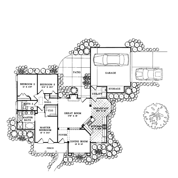 Plan 93009 | Country House with 3 Bed, 2 Bath, 2 Car